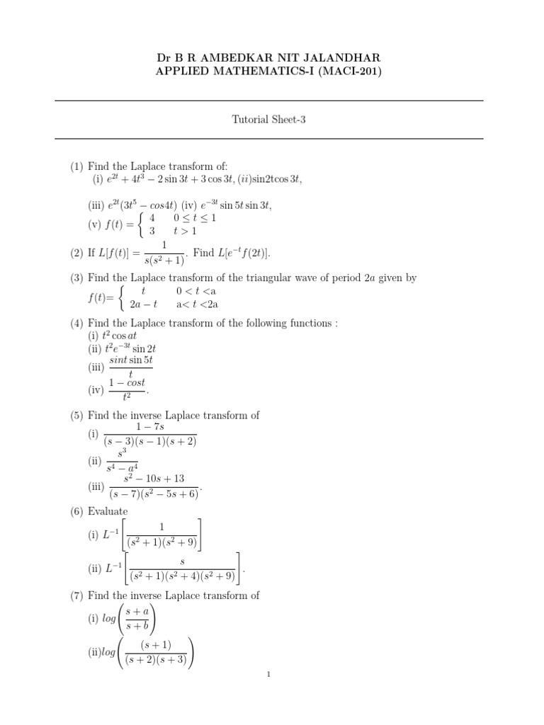 Nit Jalandhar Maths Tut | PDF
