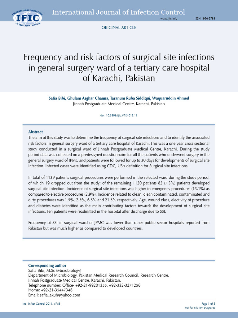 Frequency and Risk Factors of SSI Karachi | PDF | Surgery | Hospital ...