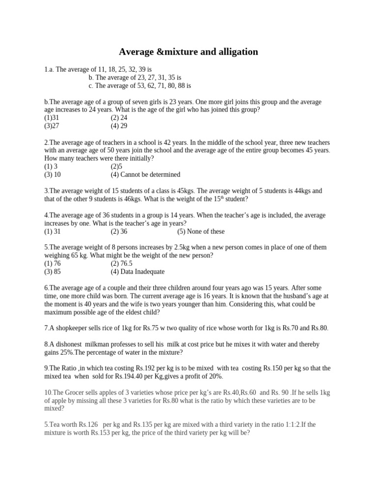Mixture and Alligation | PDF | Ratio