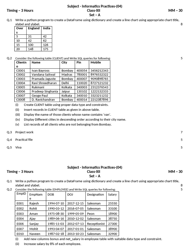 Informatics Practices Class XII Exam Guide | PDF | Computer Programming ...