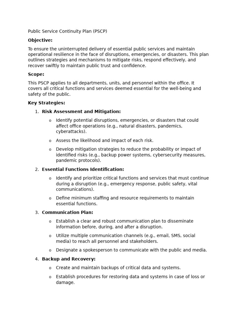 Public Service Continuity Plan | PDF | Incident Command System | Emergency