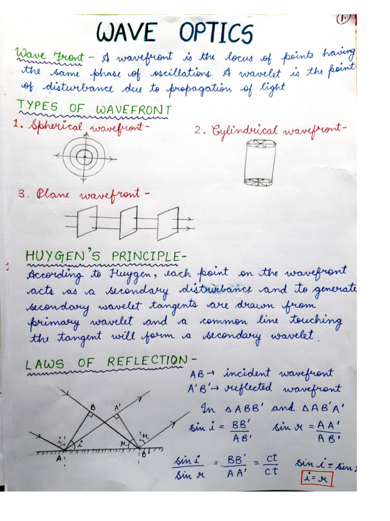 Wave Optics HW Notes by DHK 2023 (1) | PDF