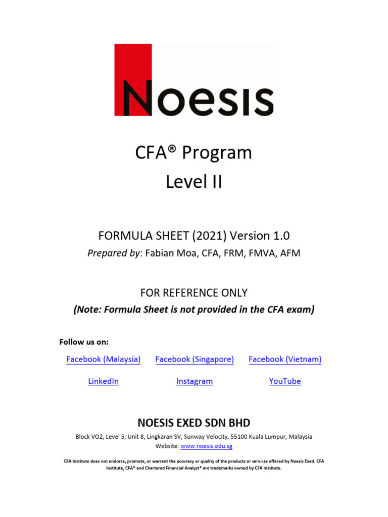 CFA Level 2 Formula Sheet | PDF | Errors And Residuals | Coefficient Of Determination