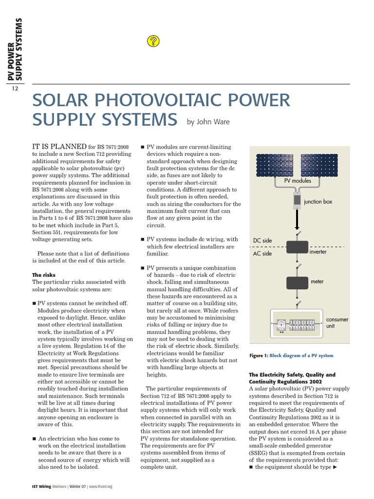 12 SOLAR PHOTOVOLTAIC POWER SUPPLY SYSTEMS by John Ware. PV Modules Are ...