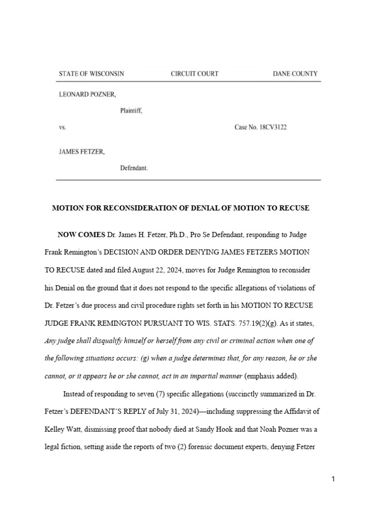 Motion for Reconsideration of Denial of Motion to Recuse | PDF ...