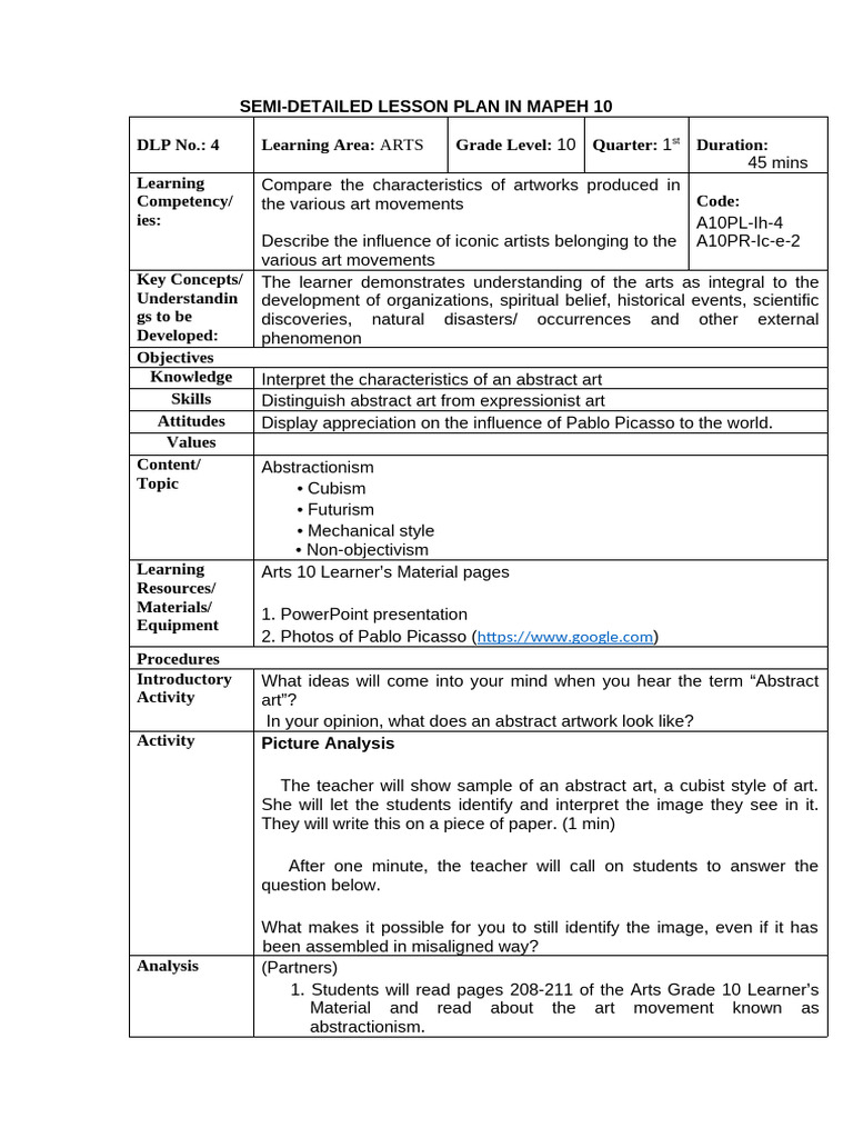 ARTS10_Q1_L4_MELCs | PDF | Cubism | Abstract Art