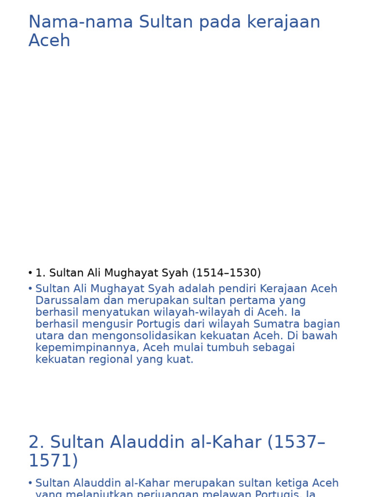 Nama-nama Sultan Pada Kerajaan Aceh-1 | PDF