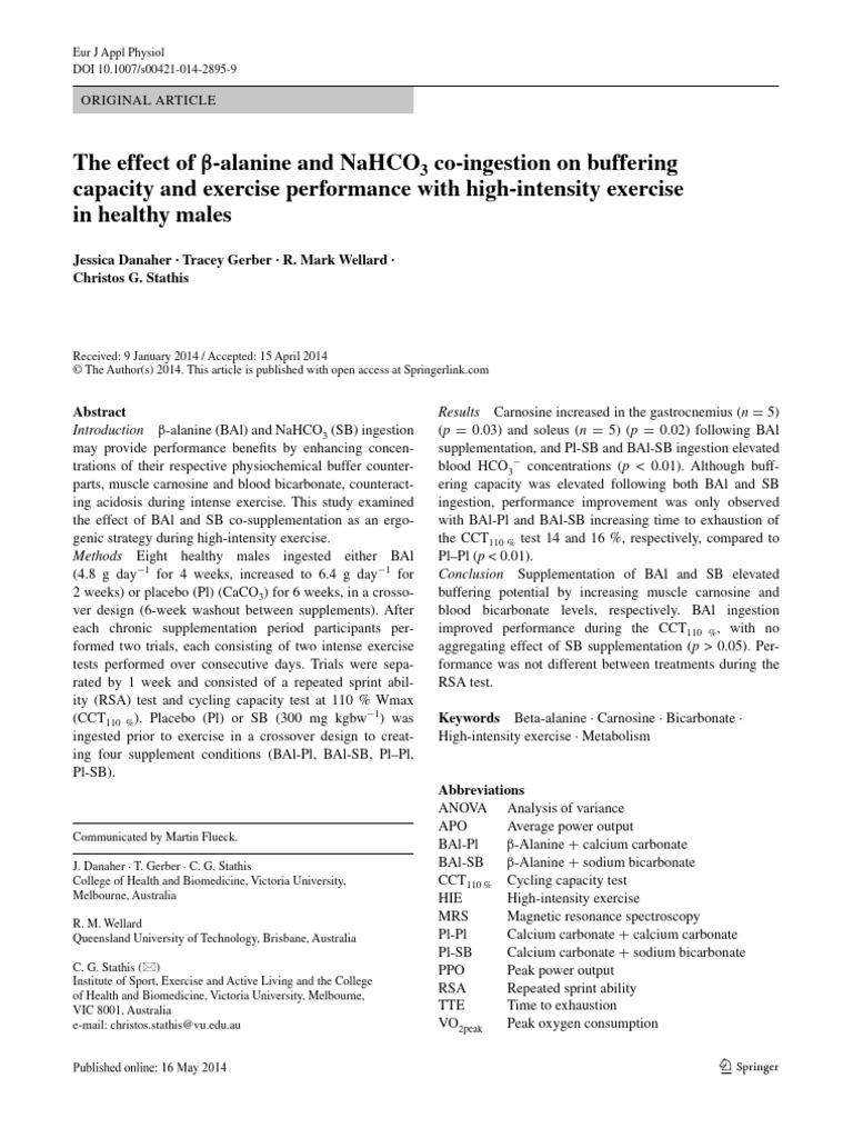 NO Effect of B-Alanine and SB Coingestion On Buffering Capacity | PDF ...