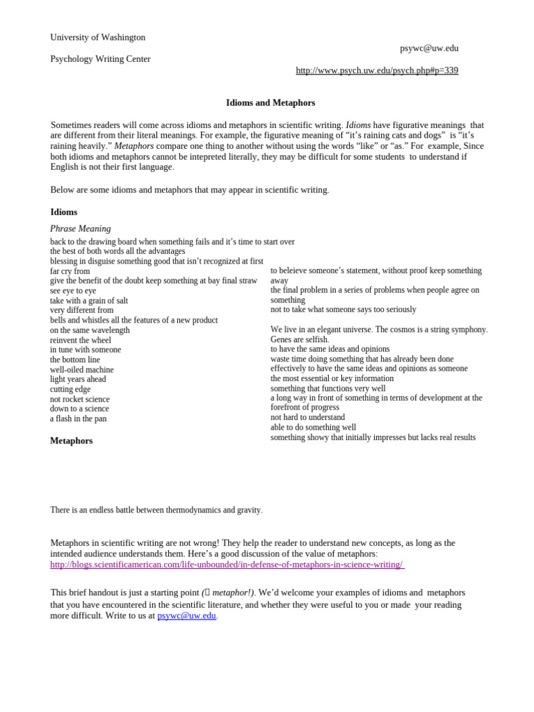 Metaphors & Idioms Examples | PDF | Idiom | Metaphor