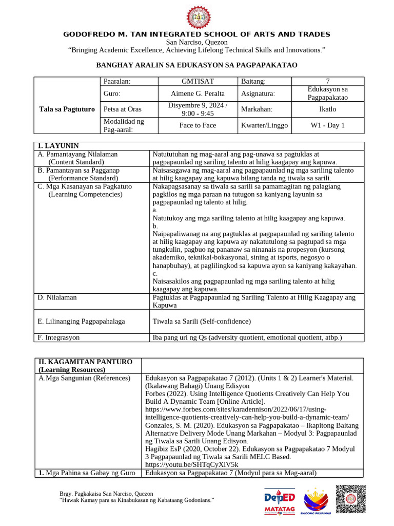 Tiwala Sa Sarili W1 DAY 1 | PDF