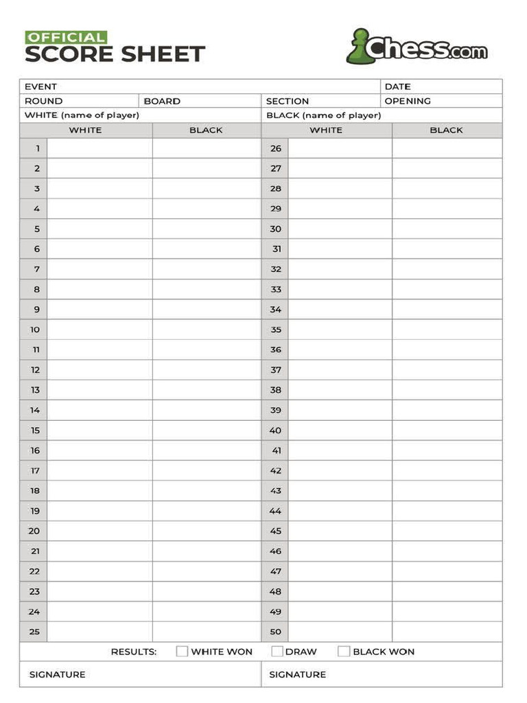 Chess Score Sheet (Draft) | PDF
