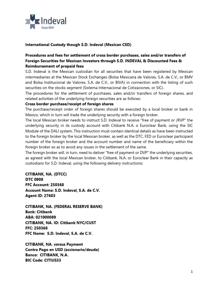 Guia International Custody Through SD Indeval Es | PDF | Taxes | Financial Markets