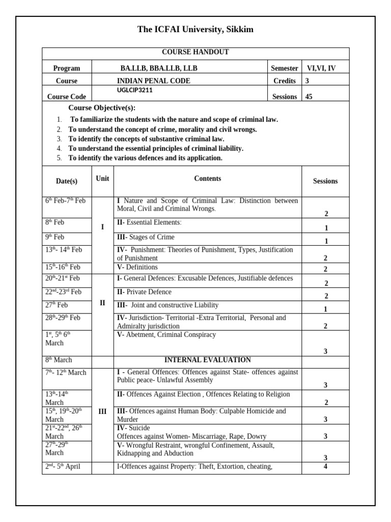 Course Handout IPC FINAL | PDF | Crimes | Crime & Violence