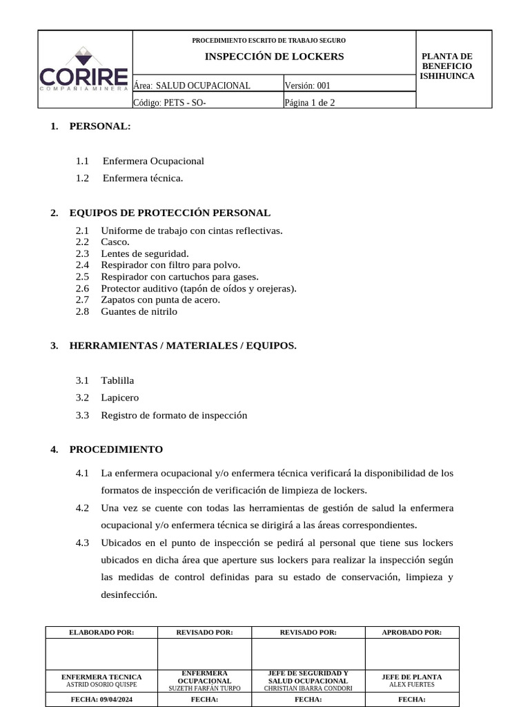 Inspección Segura de Lockers en Planta | PDF