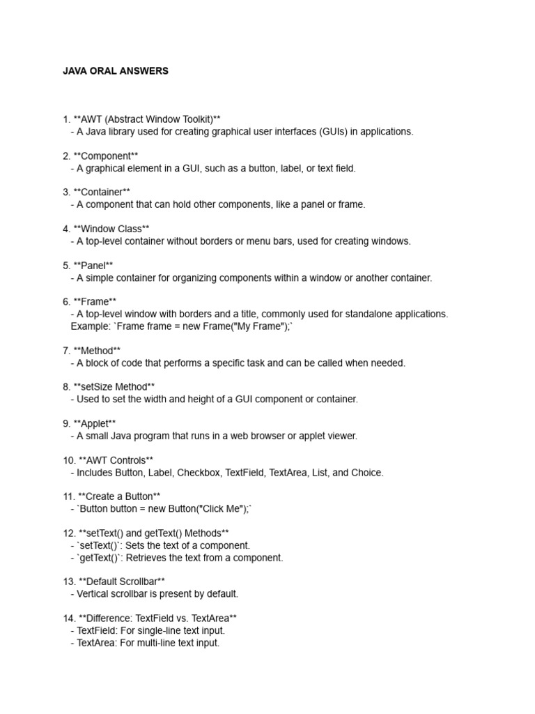 JAVA ORAL ANSWERS | PDF | Port (Computer Networking) | Network Socket