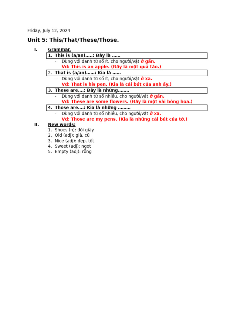 Unit 5 This That These Those | PDF