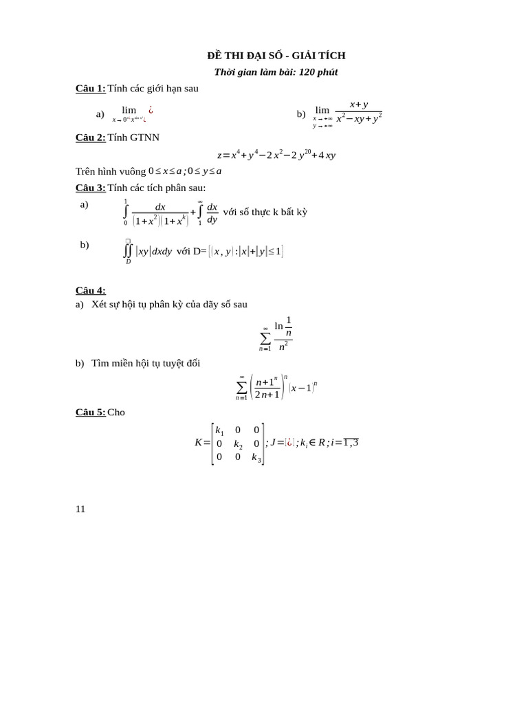 Tính Các Gi I H N Sau A) B) Tính GTNN | PDF