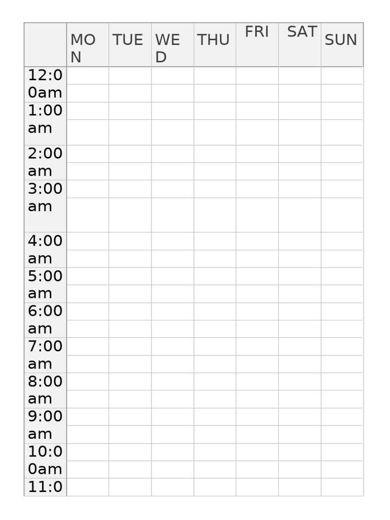 Weekly Hourly Schedule Template | PDF