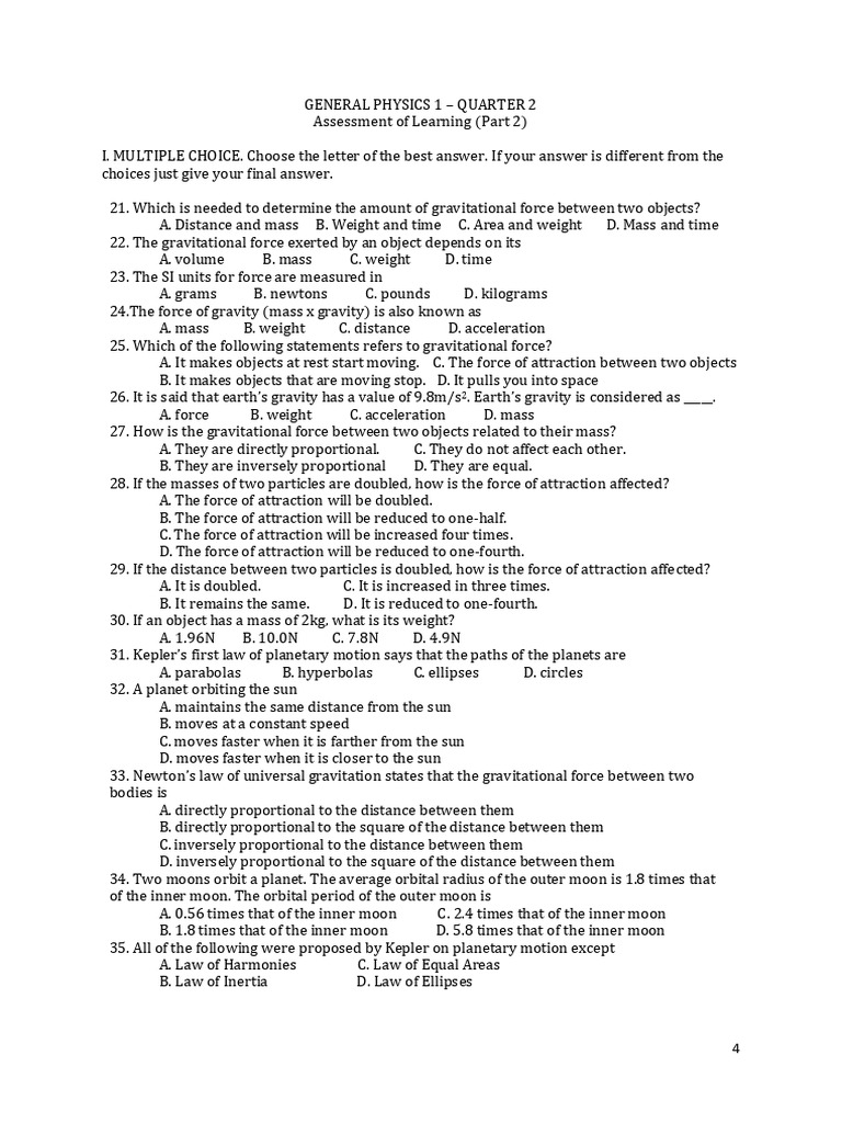 GENERAL PHYSICS 1 Q2 ASSESSMENT Part2 | PDF | Oscillation | Force
