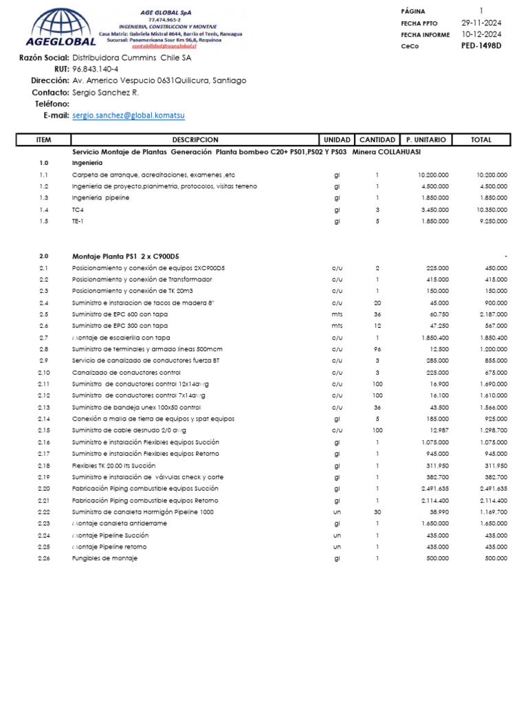 PED-1498D Montaje Planta Generación Planta Bombeo C20+ PS01, PS02 y ...