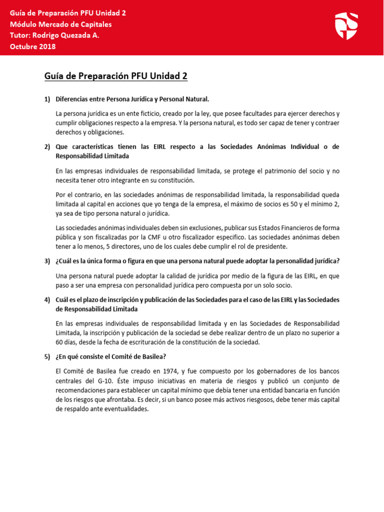 Guia de preparación Prueba final de unidad (PFU) unidad 2 | PDF | Pagos | Bancos