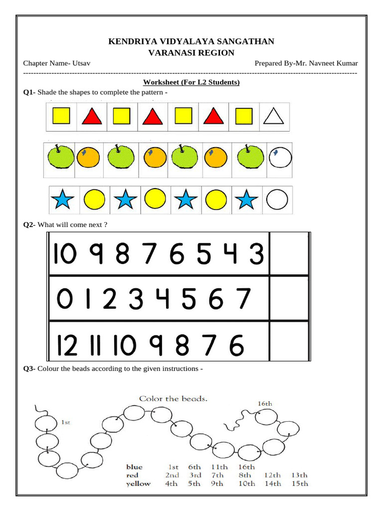 Utsav Pattern Worksheet for L2 Students | PDF