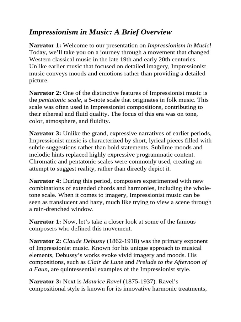 Impressionism and Primitivism Music Reporting Script | PDF ...