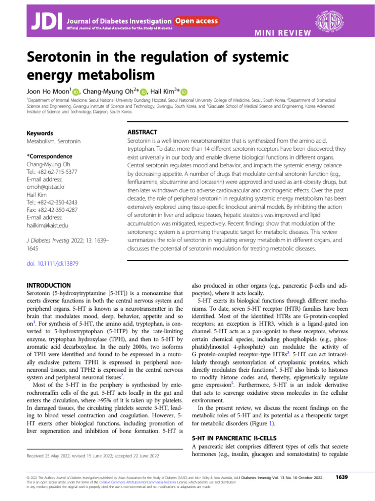 Serotonin in The Regulation of Systemic Energy Metabolism | PDF ...