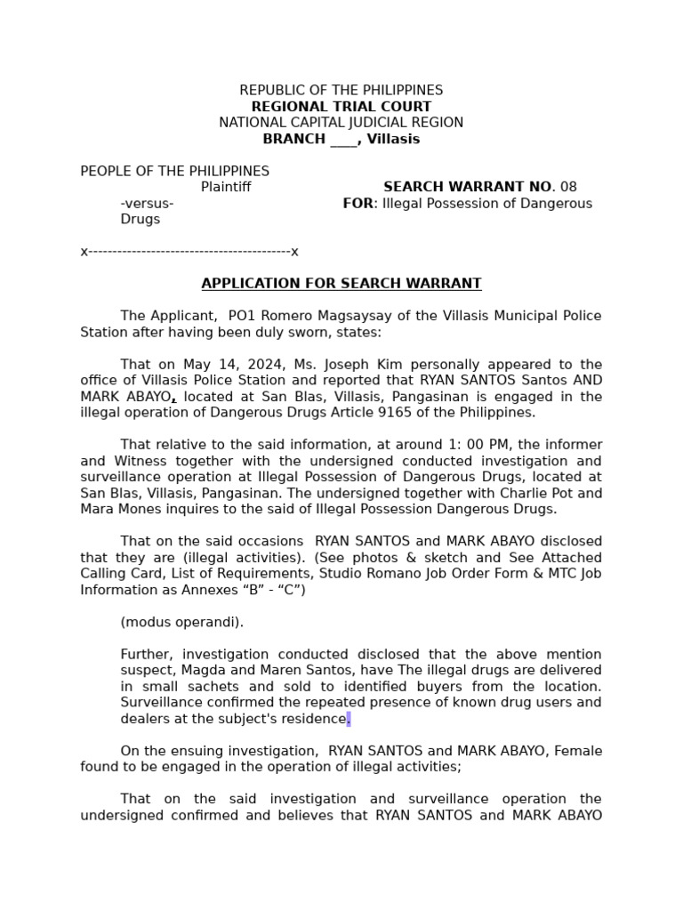 Finals Application For Search Warrant 1 | PDF | Search Warrant | Government