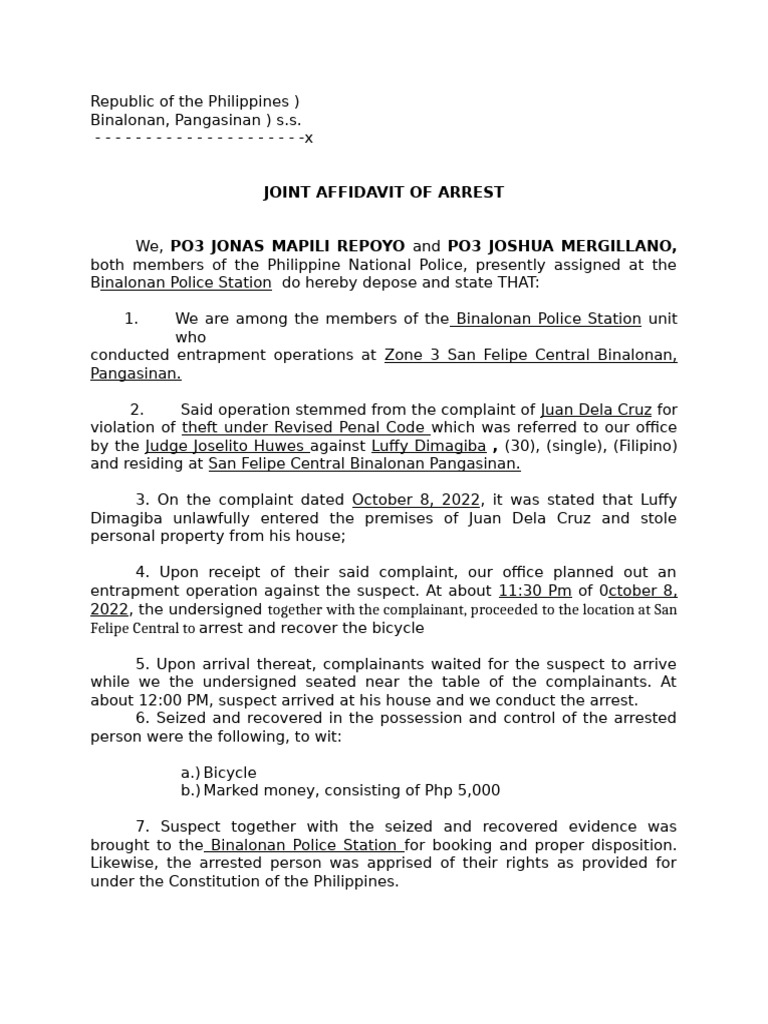 JOINT-AFFIDAVIT-OF-ARREST-JONAS-NEW (1) | PDF | Affidavit | Public Law