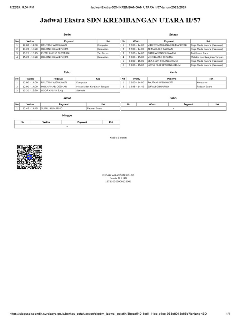 Jadwal-Ekstra-SDN KREMBANGAN UTARA II - 57-Tahun-2023 - 2024 | PDF