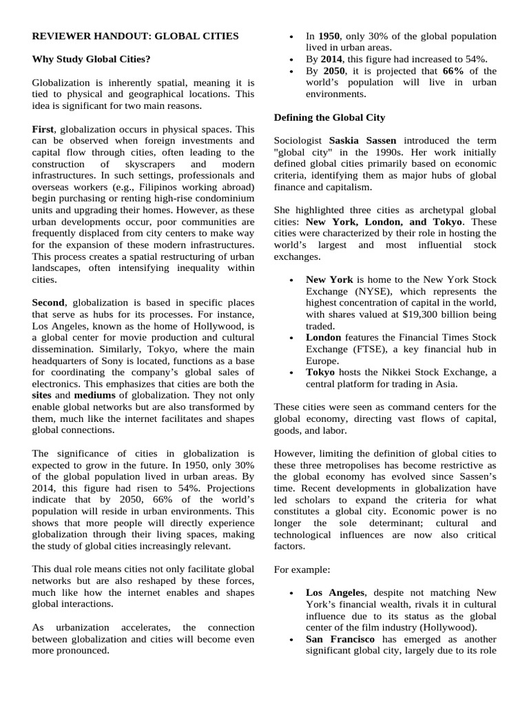 REVIEWER HANDOUT SSP113 CONTEMPO | PDF | Globalization | Poverty ...