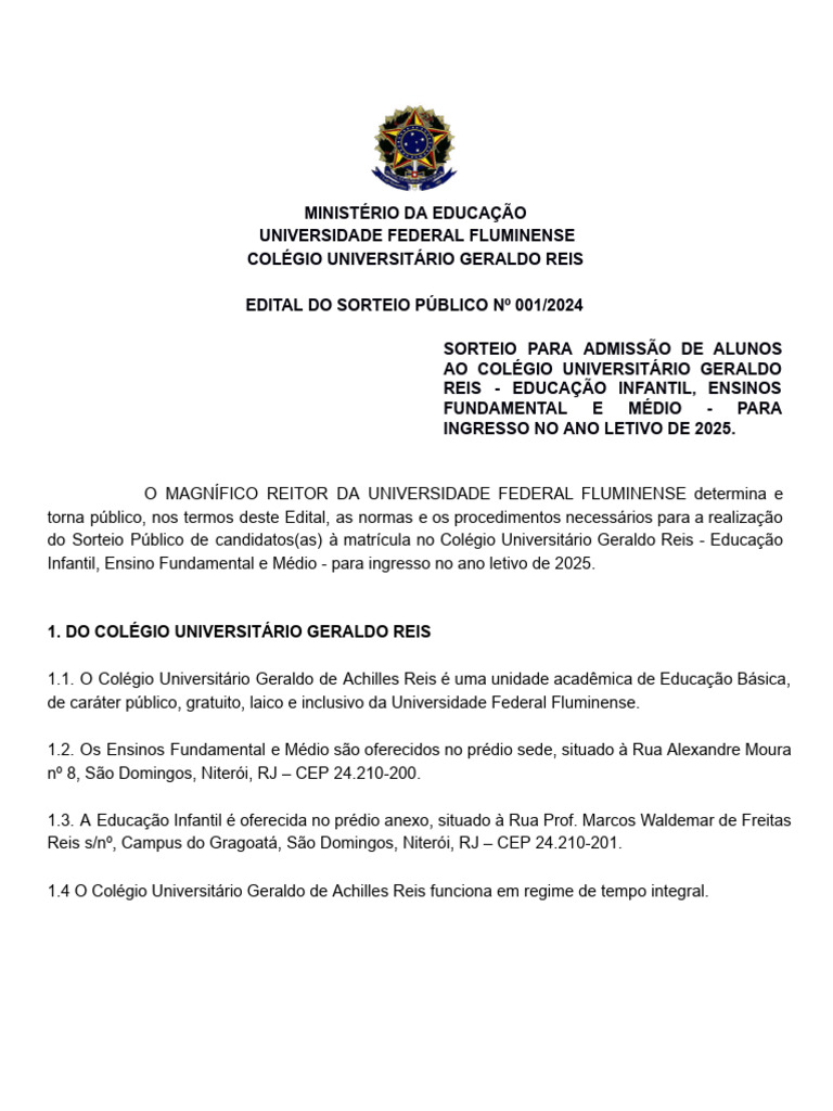 Edital-Sorteio-Publico-Coluni-UFF-2025-Edital-001_2024-1 | PDF ...