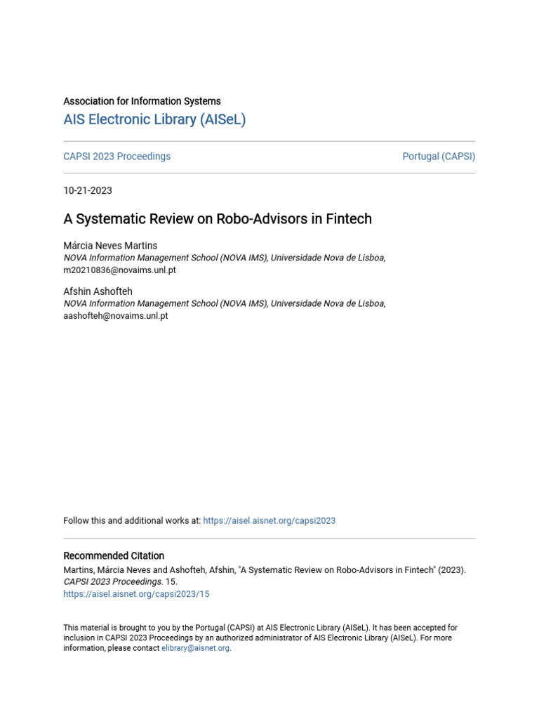 Systematic Review: Robo-Advisors in Fintech | PDF | Artificial ...