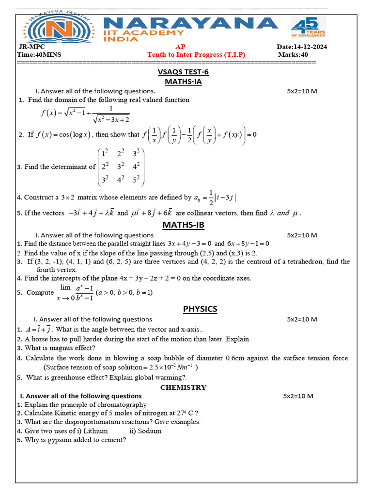 JR MPC Vsaqs Test-6!14!12-2024 | PDF | Line (Geometry) | Geometry