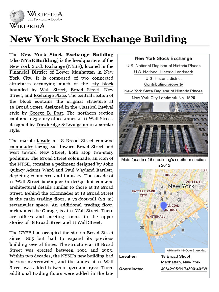 New York Stock Exchange Building - Wikipedia | PDF