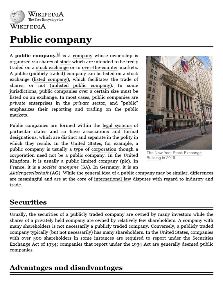 Public Company - Wikipedia | PDF | Public Company | Stocks