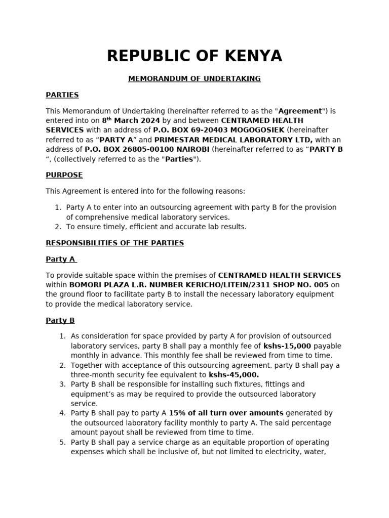 Memorandum of Undertaking | PDF | Legal Concepts | Business Law