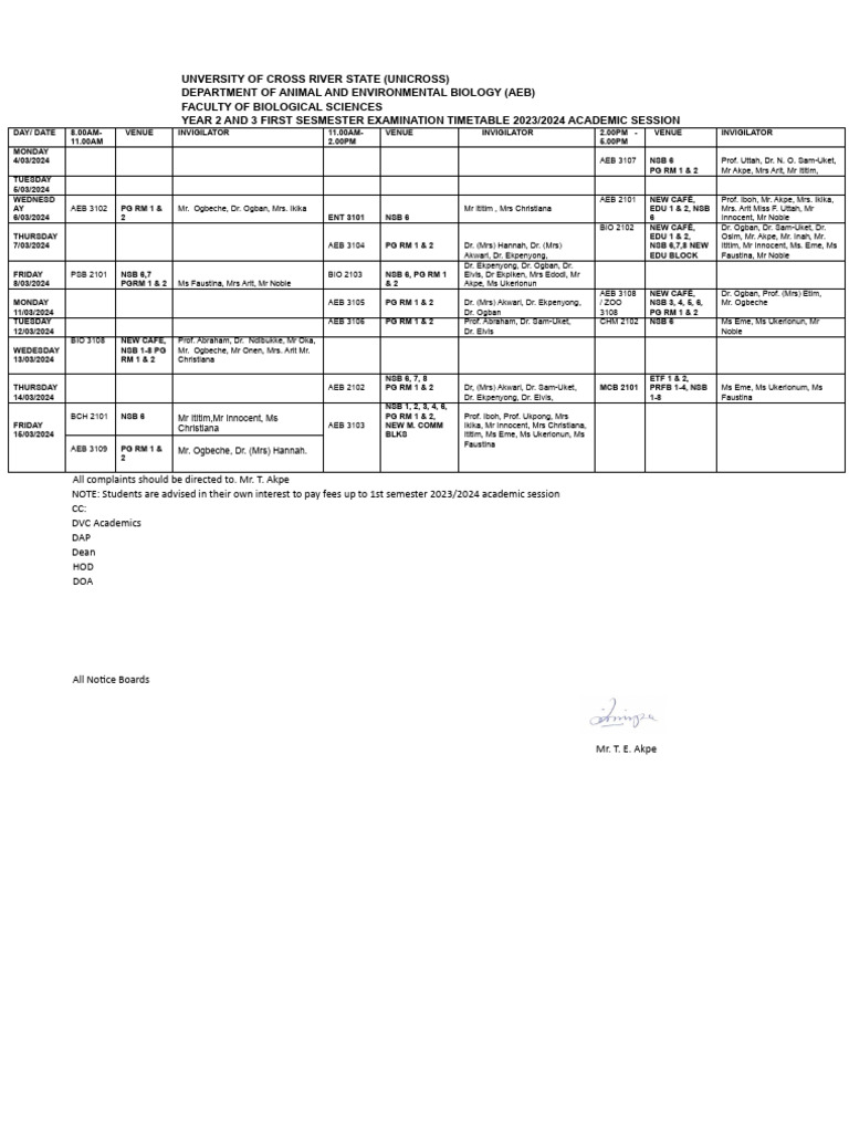 Aeb Yr 2 & 3 2023-2024 First Semester Exam Time Table | PDF | Schools ...