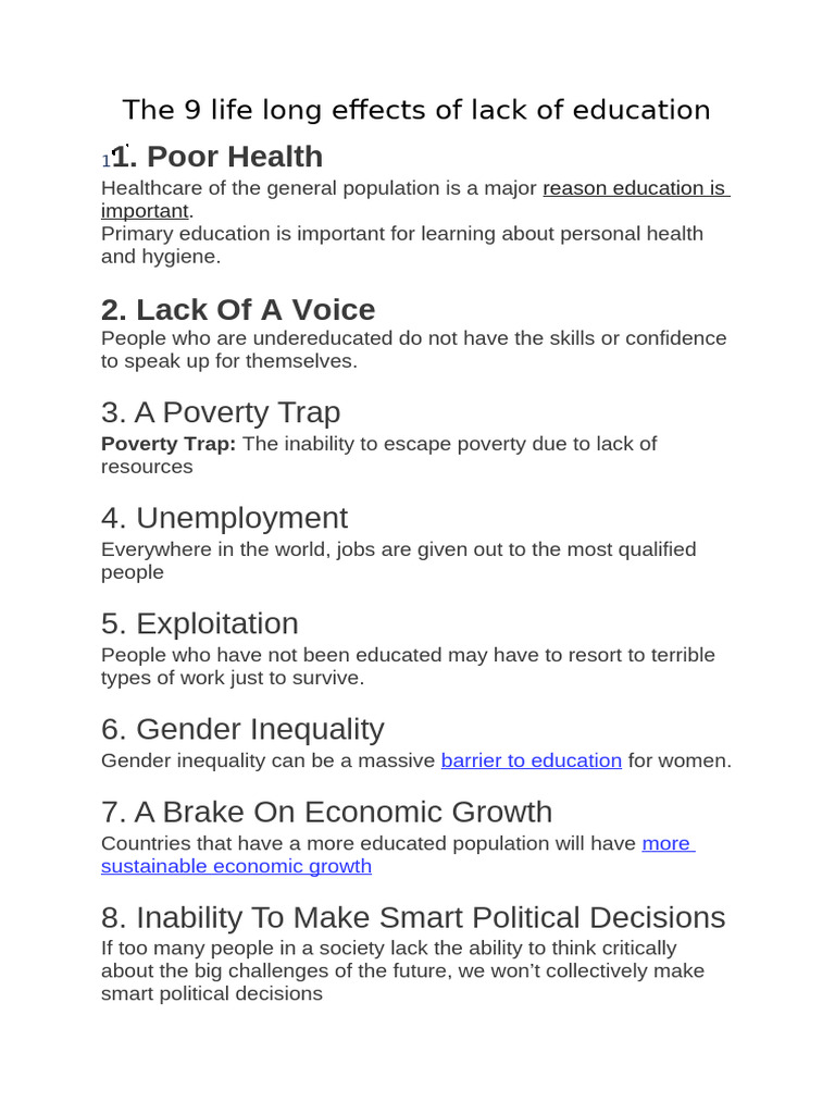 Side Effects of Lack of Education | PDF
