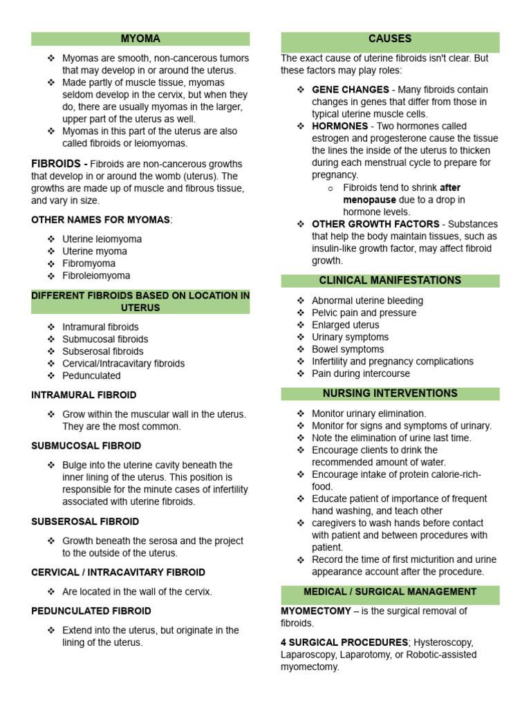 MYOMA REPORT OUTLINE | PDF | Uterus | Diseases And Disorders