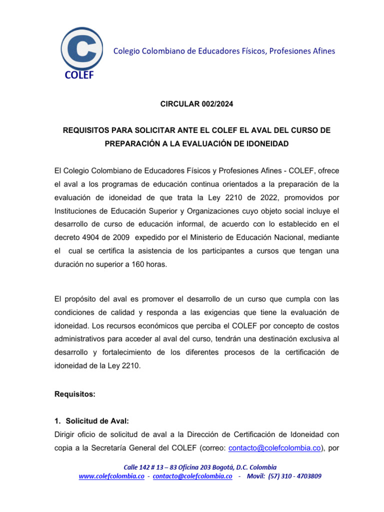 Circular-002 2024-Aval Cursos Evaluacion de Idoneidad | PDF | Colombia | Bogotá