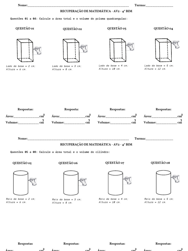 REC - Av2 - Matemática - 4°bim | PDF | Formas geométricas | Geometria Euclidiana