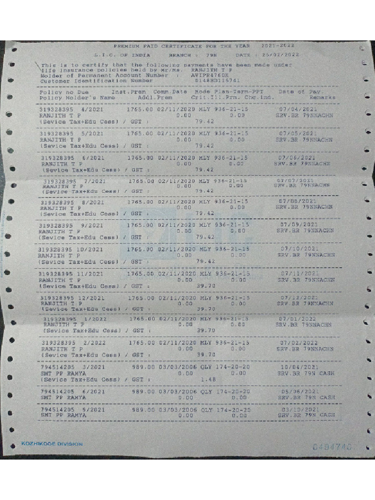 RANJITH T P (TDS Not Applied) | PDF