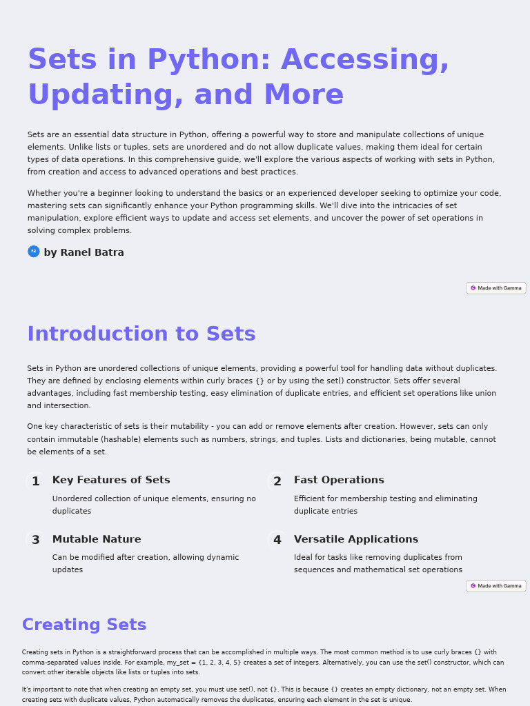 Accessing and Updating Sets in Python | PDF | Set (Mathematics) | Python (Programming Language)