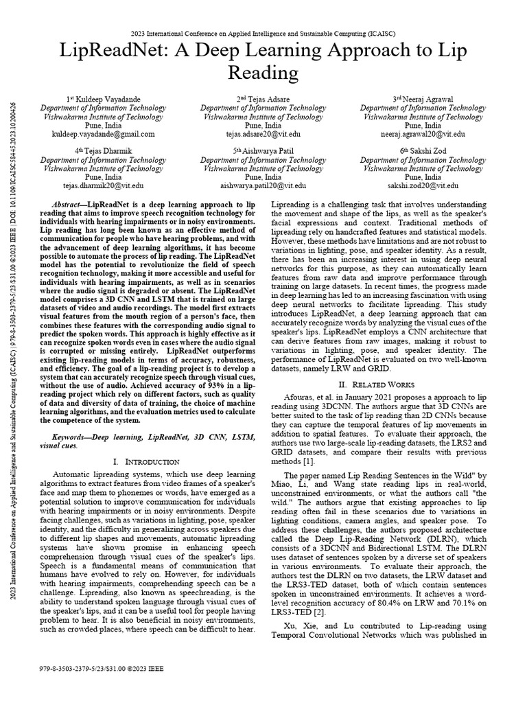LipReadNet A Deep Learning Approach To Lip Reading | PDF | Deep ...