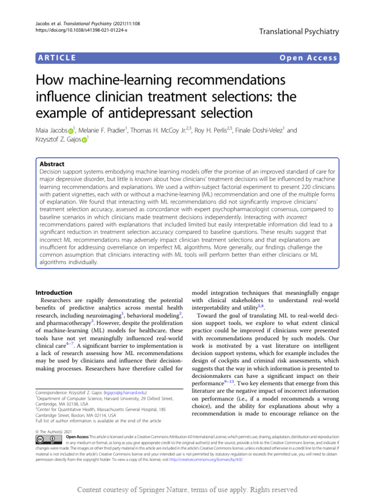 How Machine-Learning Recommendations Influence Cli | PDF | Machine Learning | Major Depressive ...