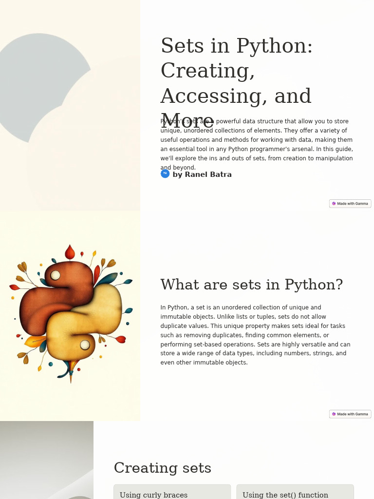 Sets in Python Creating Accessing and More | PDF | Python (Programming Language) | Software ...