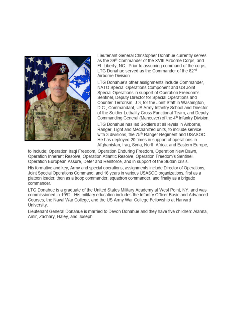 LTG-Donahue-Biography_-May-23 | PDF | Military | Military Organization