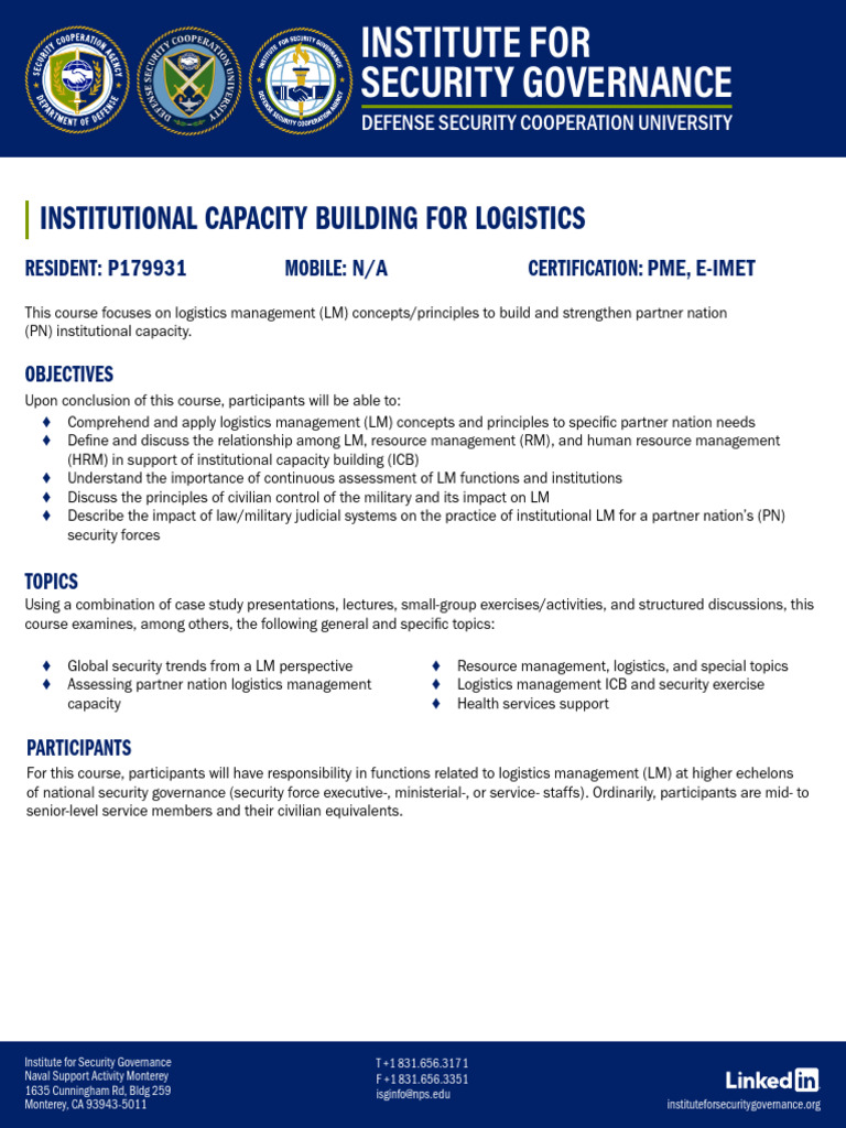 ISG - LCB - P179931 - Institutional Capacity Building For Logistics ...